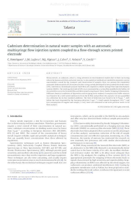 Cadmium Determination In Natural Water Samples With An Automatic Multisyringe Flow Injection