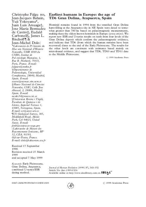 (PDF) Earliest humans in Europe: the age of TD6 Gran Dolina, Atapuerca ...