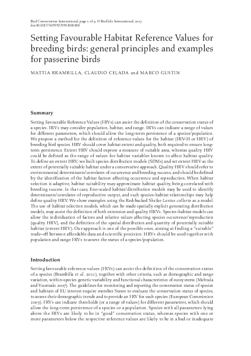 (PDF) Setting Favourable Habitat Reference Values for breeding birds ...