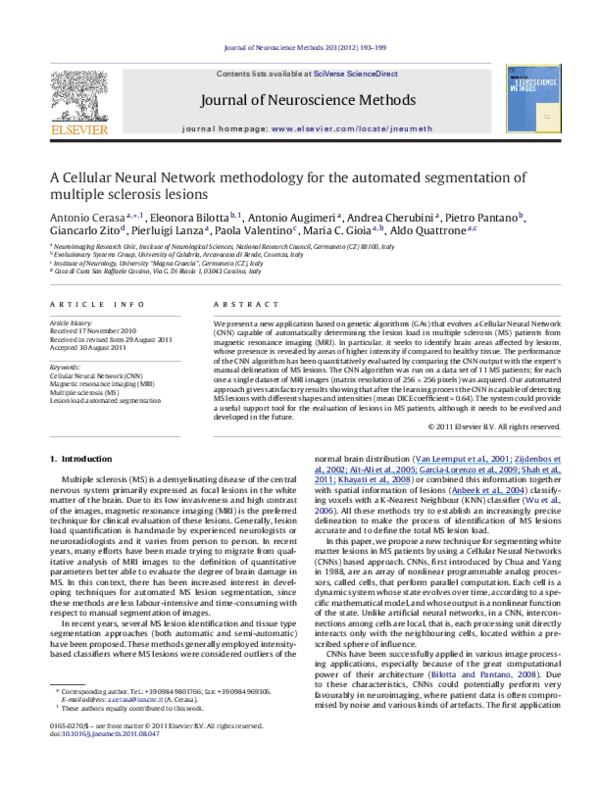 (PDF) A Cellular Neural Network methodology for the automated segmentation of multiple sclerosis ...
