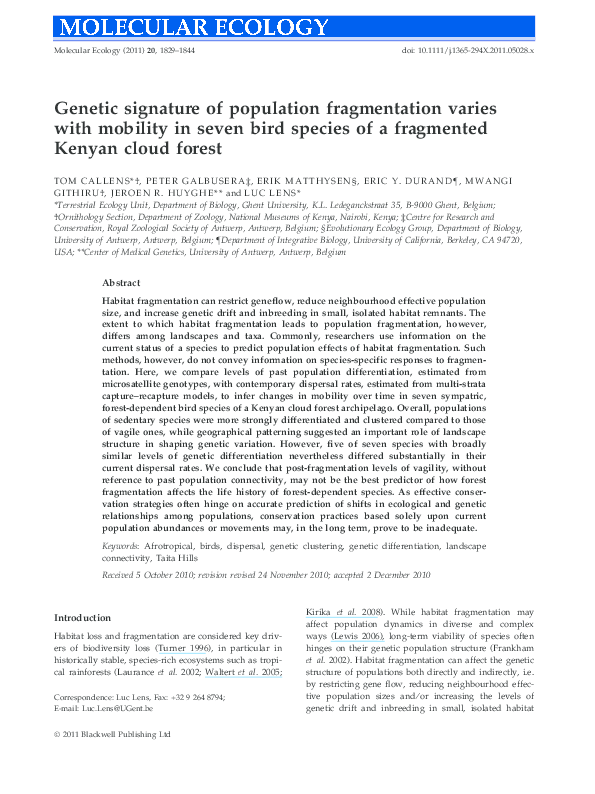 (PDF) Genetic signature of population fragmentation varies with ...