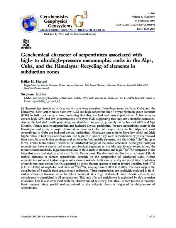 (PDF) Geochemical character of serpentinites associated with high- to ...
