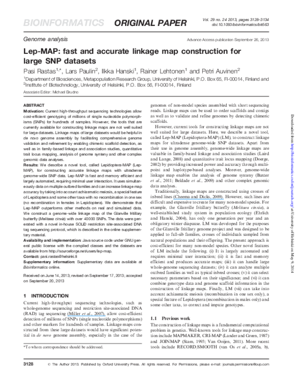 (PDF) Lep-MAP: fast and accurate linkage map construction for large SNP ...