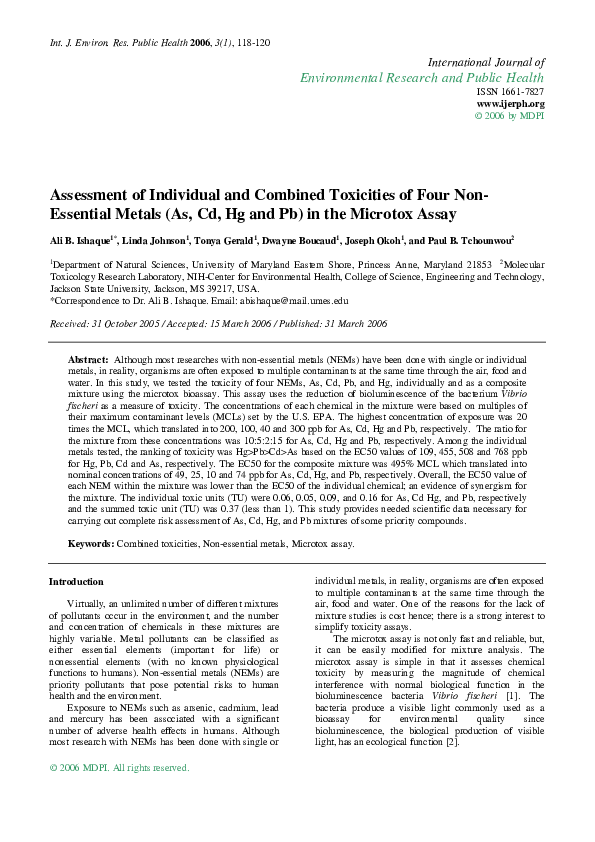 (PDF) Assessment of Individual and Combined Toxicities of Four Non ...