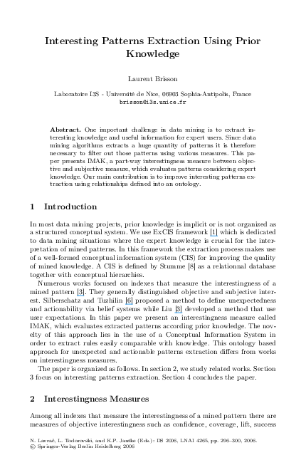 (PDF) Interesting Patterns Extraction Using Prior Knowledge