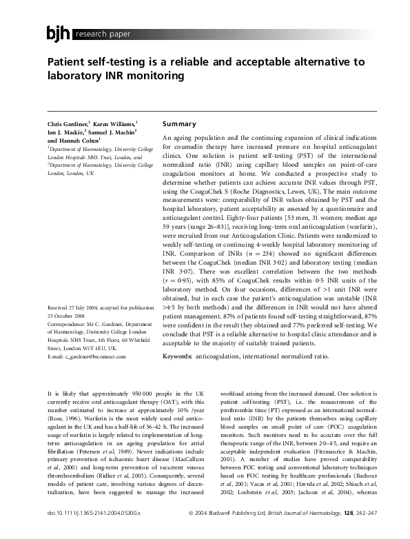 (PDF) Patient self-testing is a reliable and acceptable alternative to ...