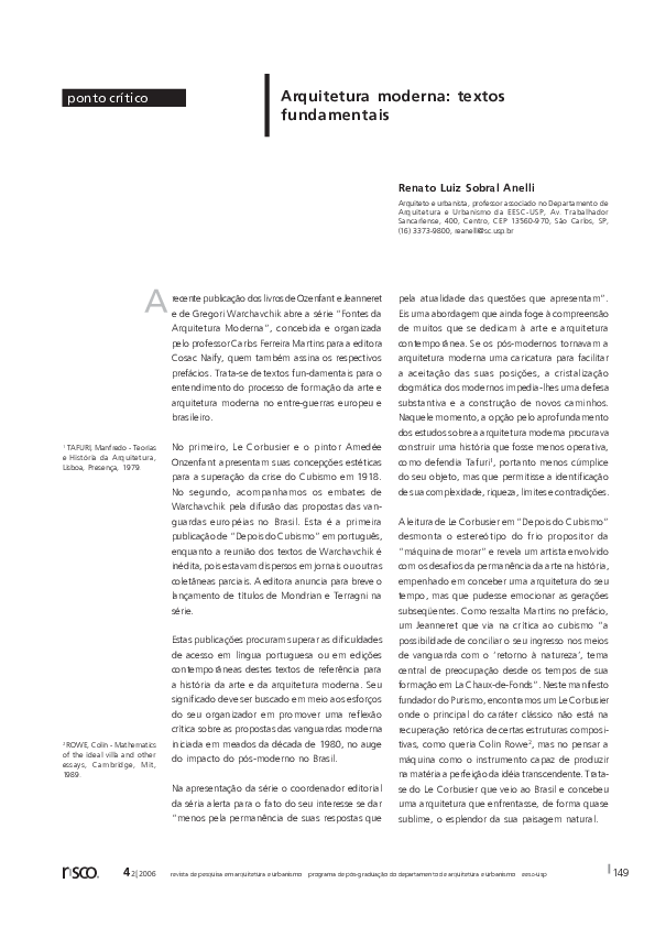 (PDF) Arquitetura moderna: textos fundamentais
