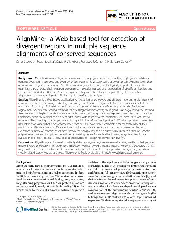 (PDF) AlignMiner: a Web-based tool for detection of divergent regions in multiple sequence ...