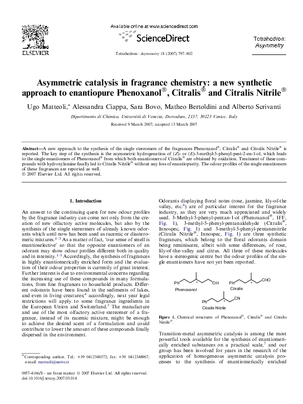 (PDF) Asymmetric catalysis in fragrance chemistry: a new synthetic ...