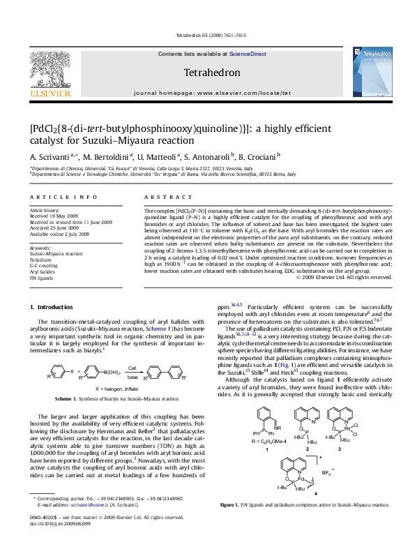 (PDF) [PdCl2{8-(di-tert-butylphosphinooxy)quinoline)}]: a highly ...