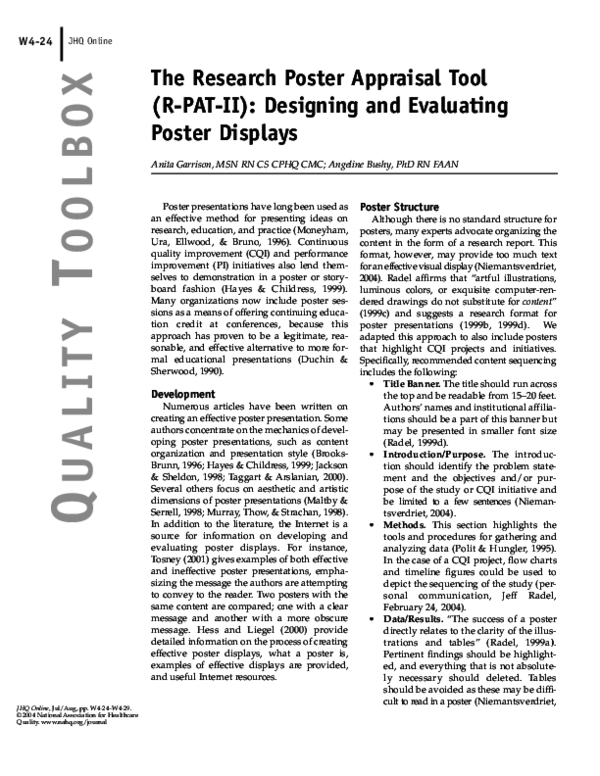 (PDF) A RATING SCALE TO EVALUATE RESEARCH POSTERS
