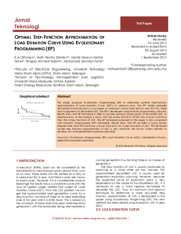 (PDF) OPTIMAL STEP-FUNCTION APPROXIMATION OF LOAD DURATION CURVE USING EVOLUTIONARY PROGRAMMING (EP
