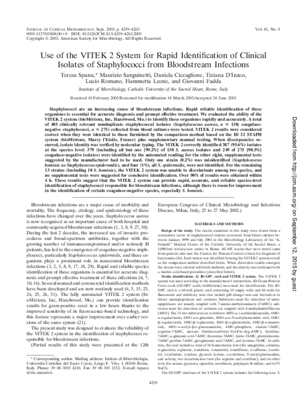 (PDF) Use of the VITEK 2 System for Rapid Identification of Clinical ...