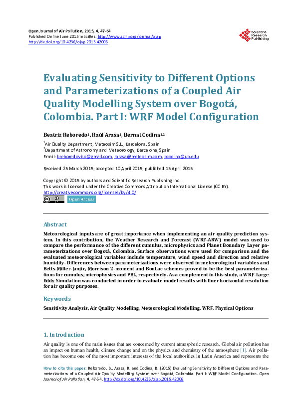 Pdf Evaluating Sensitivity To Different Options And Parameterizations Of A Coupled Air Quality