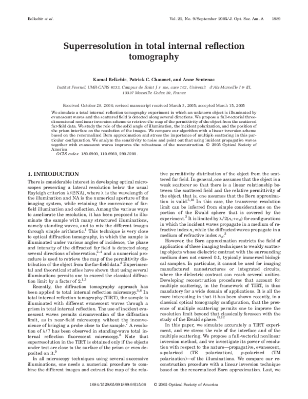 (PDF) Superresolution in total internal reflection tomography