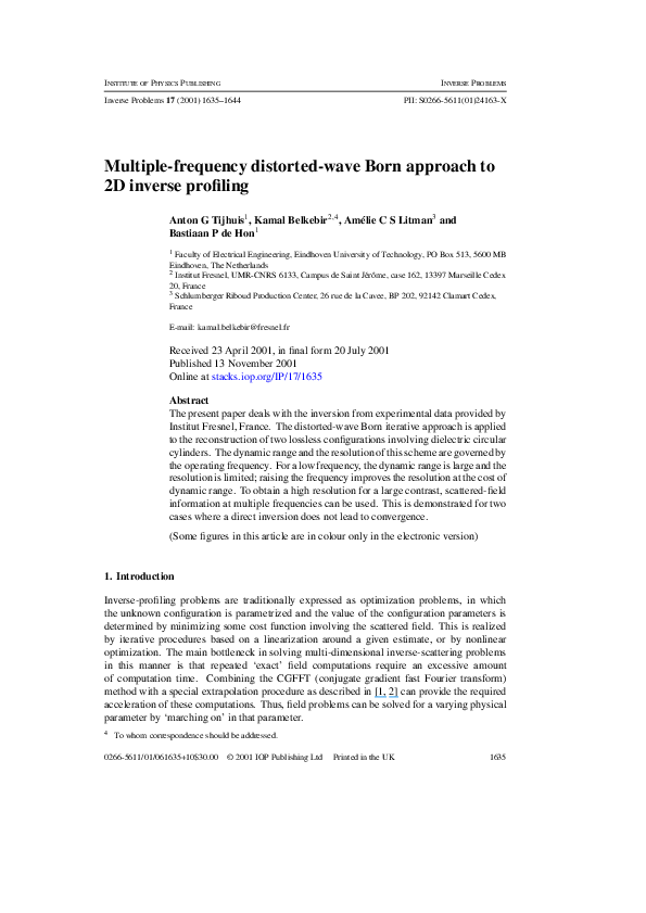 (PDF) Multiple-frequency distorted-wave Born approach to 2D inverse ... (PDF) Multiple-frequency distorted-wave Born approach to 2D inverse ...