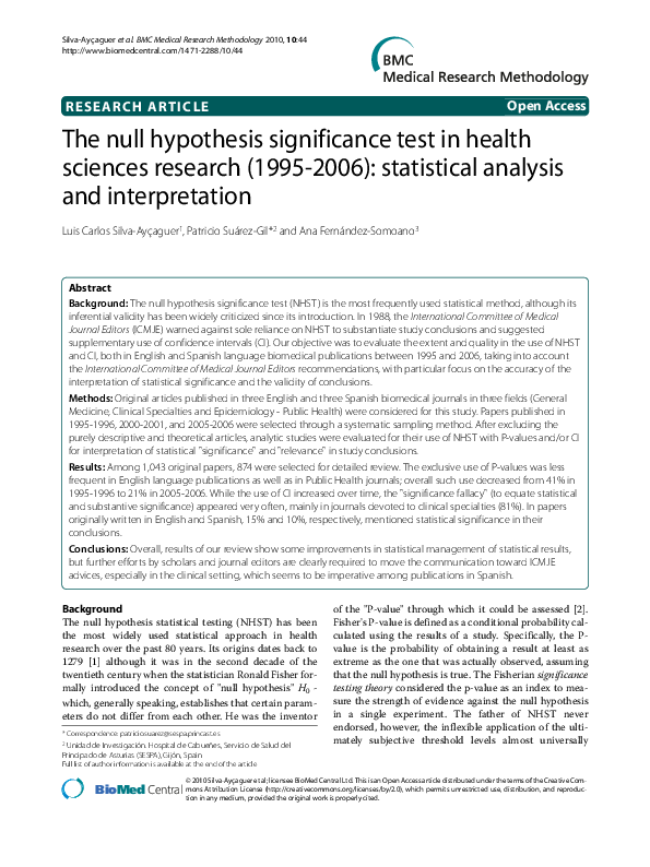 (PDF) The null hypothesis significance test in health sciences research ...