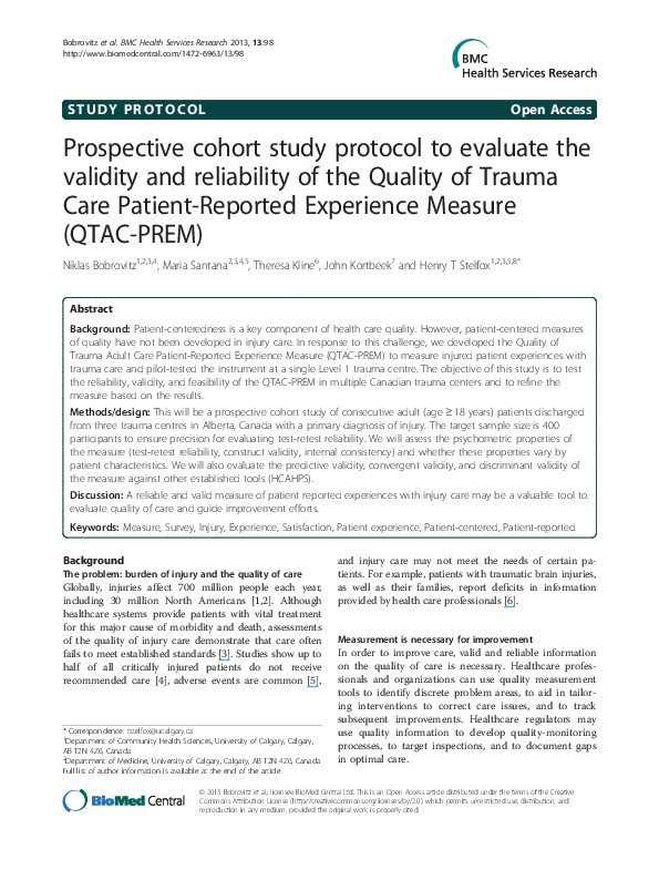 (PDF) Prospective cohort study protocol to evaluate the validity and ...