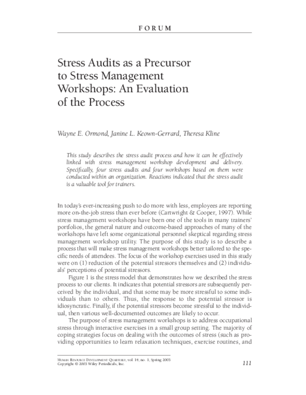 (PDF) Stress audits as a precursor to stress management workshops: An ...