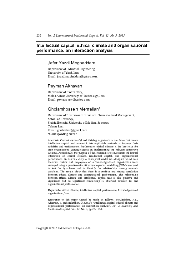 (PDF) Intellectual capital, ethical climate and organisational ...
