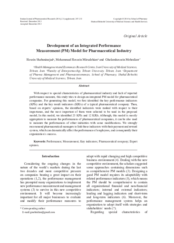 (PDF) Development of an integrated performance measurement (PM) model ...