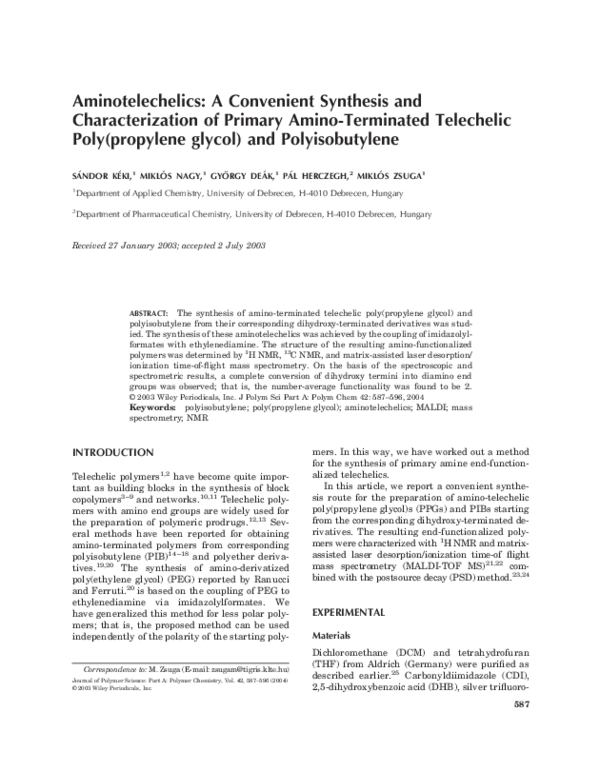 (PDF) Aminotelechelics: A convenient synthesis and characterization of ...