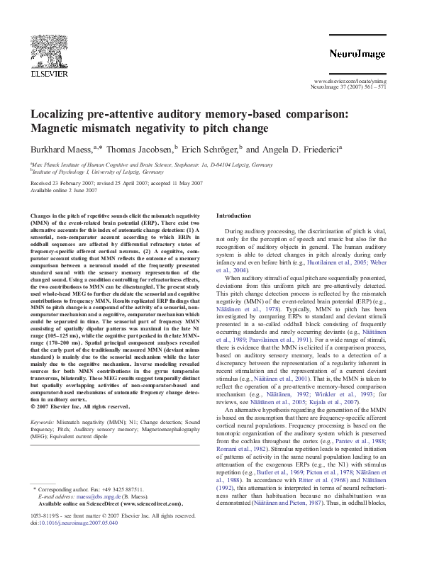 (PDF) Localizing pre-attentive auditory memory-based comparison ...