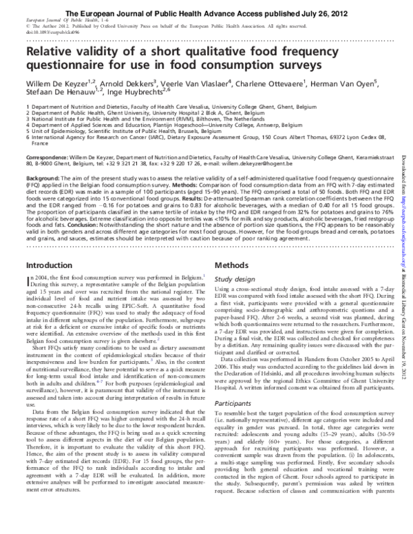 (PDF) Relative validity of a short qualitative food frequency ...