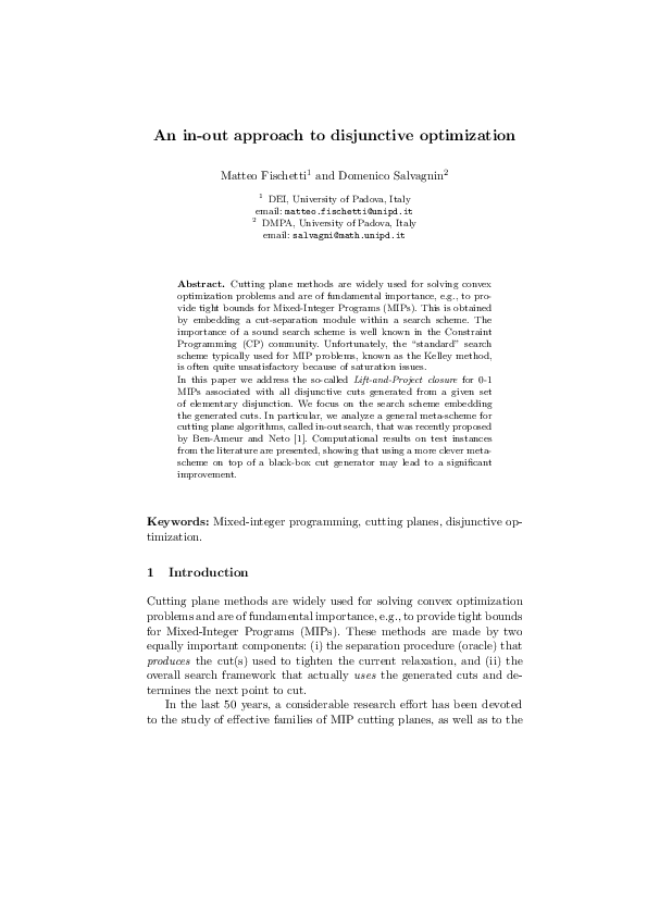 (PDF) An in-out approach to disjunctive optimization | Matteo Fischetti - Academia.edu