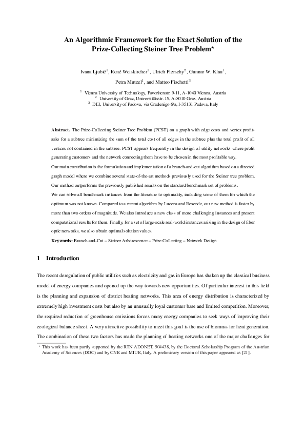 (PDF) An Algorithmic Framework for the Exact Solution of the Prize-Collecting Steiner Tree Problem