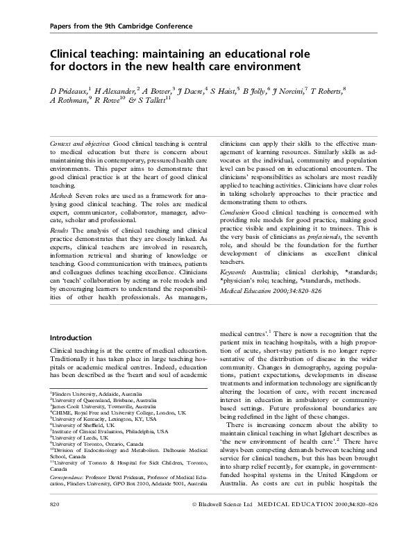 (PDF) Clinical teaching: maintaining an educational role for doctors in ...