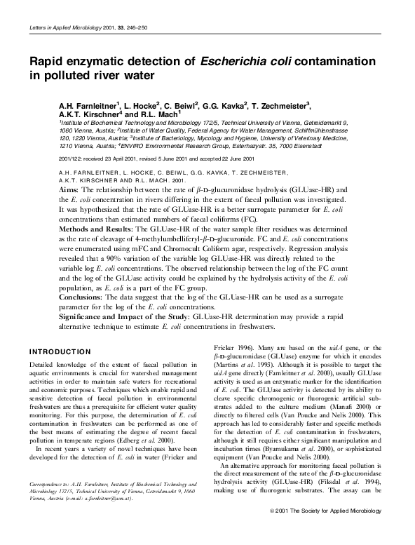 (PDF) Rapid enzymatic detection of Escherichia coli contamination in ...