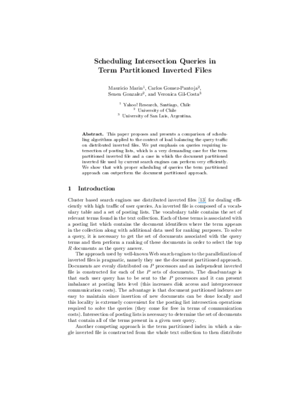 Pdf Scheduling Intersection Queries In Term Partitioned Inverted Files