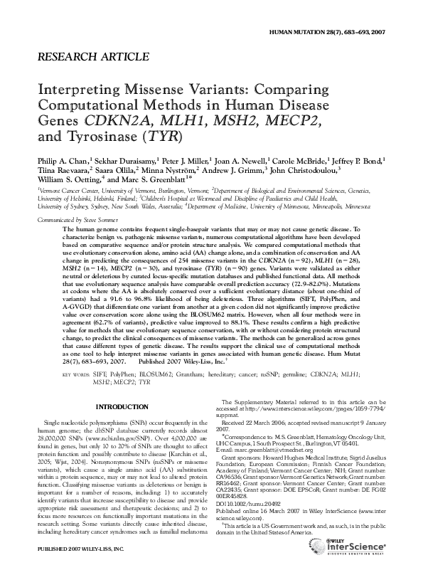 (PDF) Interpreting missense variants: comparing computational methods in human disease genes ...