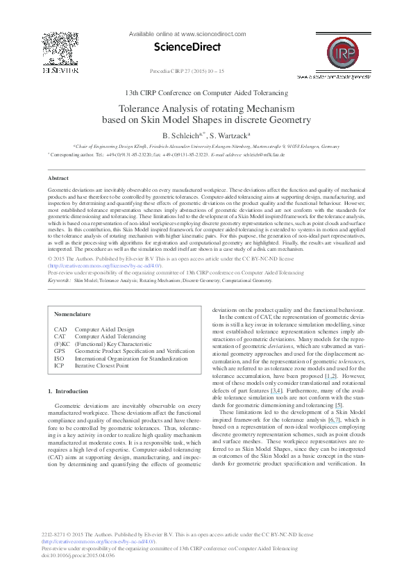 (PDF) Tolerance Analysis of Rotating Mechanism Based on Skin Model ...
