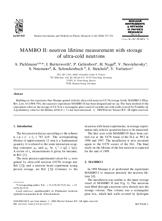 (PDF) MAMBO II: neutron lifetime measurement with storage of ultra cold neutrons