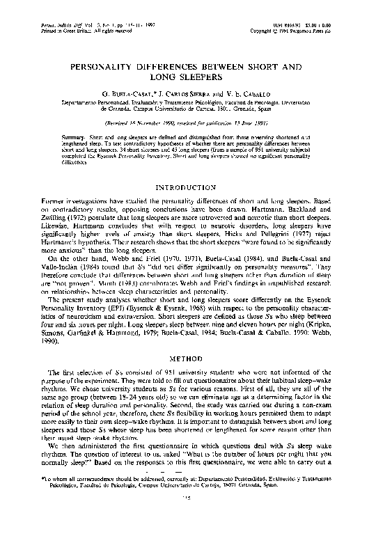 (PDF) Personality differences between short and long sleepers