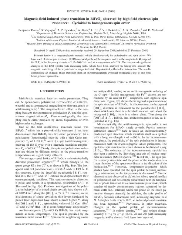 (PDF) Magnetic-field-induced phase transition in BiFeO3 observed by high-field electron spin ...
