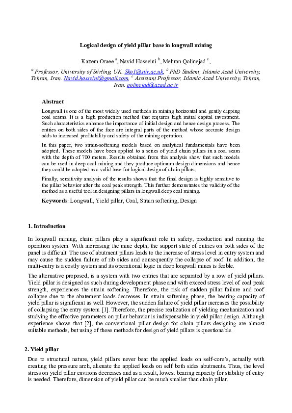 (PDF) Logical design of yield pillar base in longwall mining