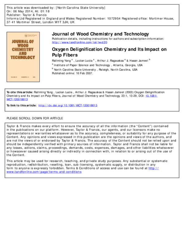 (PDF) Oxygen Delignification Chemistry and Its Impact on Pulp Fibers