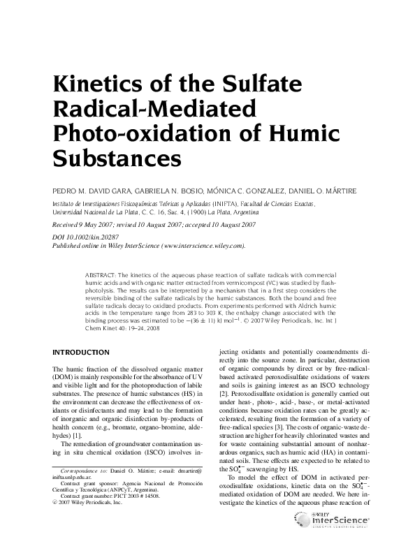 (PDF) Kinetics of the sulfate radical-mediated photo-oxidation of humic ...