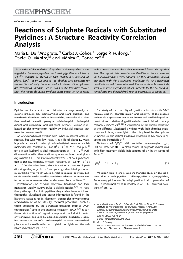 (PDF) Reactions of Sulphate Radicals with Substituted Pyridines: A ...
