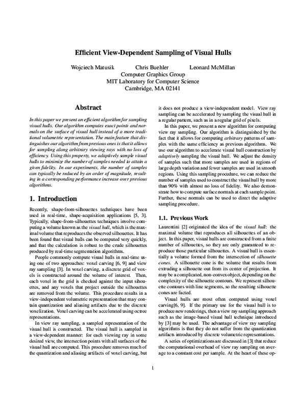 (PDF) Efficient view-dependent sampling of visual hulls