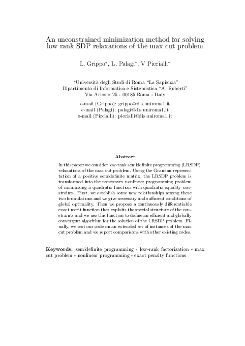 Pdf An Unconstrained Minimization Method For Solving Low Rank Sdp 5565