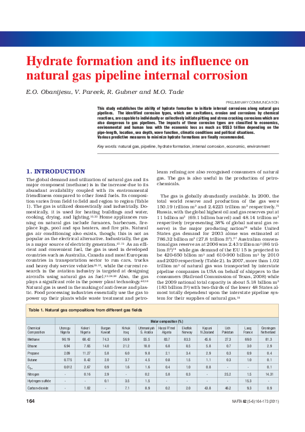 (PDF) Hydrate Formation and its Influence on Natural Gas Pipeline ...