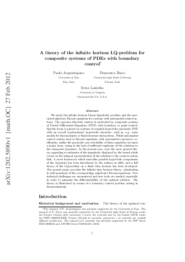Pdf A Theory Of The Infinite Horizon Lq Problem For Composite Systems Of Pdes With Boundary