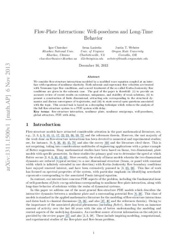 (PDF) Flow-plate interactions: Well-posedness and long-time behavior