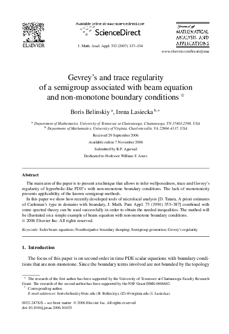 (PDF) Gevrey's and trace regularity of a semigroup associated with beam ...