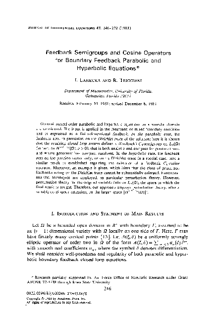 (PDF) Feedback semigroups and cosine operators for boundary feedback parabolic and hyperbolic ...