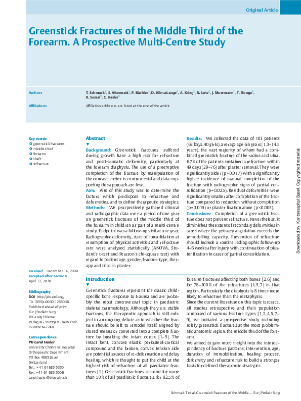 (PDF) Greenstick Fractures of the Middle Third of the Forearm. A ...
